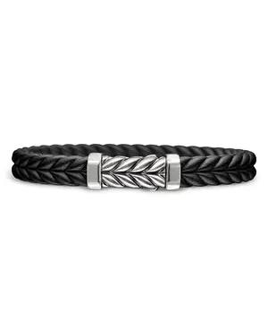 David Yurman Chevron Bracelet In Rubber With Sterling Silver - Black