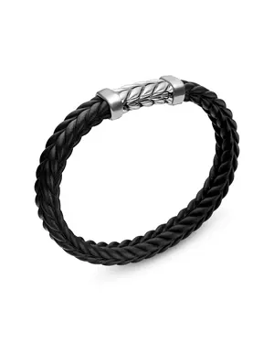 David Yurman Chevron Bracelet In Rubber With Sterling Silver - Black
