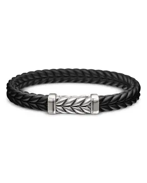 David Yurman Chevron Bracelet In Rubber With Sterling Silver - Black