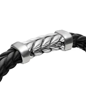 David Yurman Chevron Bracelet In Rubber With Sterling Silver - Black