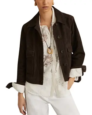 REISS Suede Trucker Jacket - Chocolate