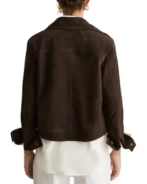 REISS Suede Trucker Jacket - Chocolate