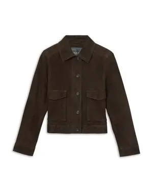REISS Suede Trucker Jacket - Chocolate