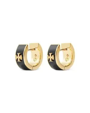 Tory Burch Kira Double T Huggie Hoop Earrings - Black/gold