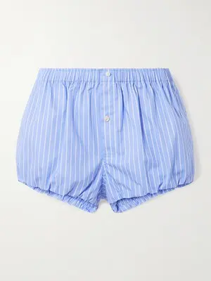 Acne Studios Gathered Striped Cotton-poplin Shorts - Blue