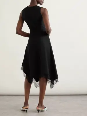 Alexander McQueen Asymmetric Lace-trimmed Woven Midi Dress