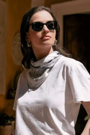 ELIZABETTA Venetian Fan Silk Bandana - Silver
