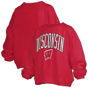 PRESSBOX Wisconsin Badgers Oversized Pullover Sweatshirt - Red