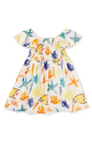 TEA COLLECTION Flutter Sleeve Smocked Dress - Watercolor Sea Life