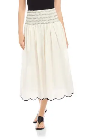 Fifteen Twenty Elsa Smocked Waist Midi Skirt - Cream