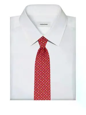 FERRAGAMO Elephant-print Silk Neck Tie - Red