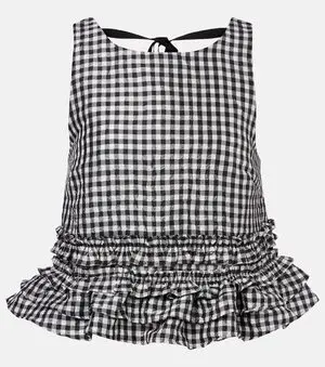 GANNI Gingham Ruffled Top - Black