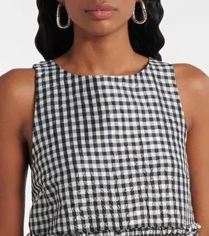 GANNI Gingham Ruffled Top - Black