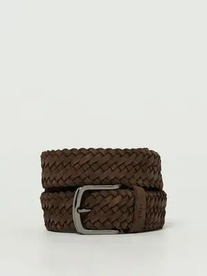 BOSS Braided Belt With Silver Tone Buckle Brown