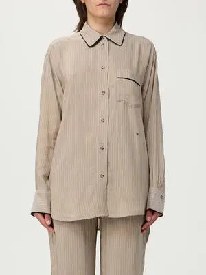 Victoria Beckham Striped Shirt With Classic Collar - Brown