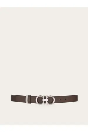 FERRAGAMO Reversible Belt With Hammered Gancini Buckle - Red