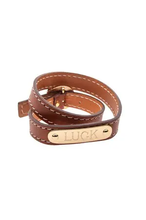 JANE WIN Lucky Engravable Leather Cuff - Gold