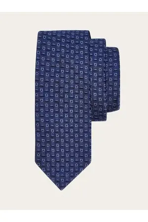 FERRAGAMO Monogram Jacquard Neck Tie - Blue