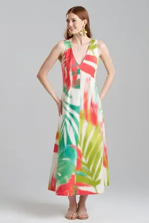 Natori Usami Cotton V-neck Maxi Dress