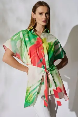 Natori Usami Cotton Kimono Wrap Shirt - Stripe
