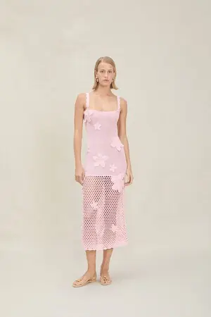 Devon Windsor Solla Crochet Midi Dress - Pink