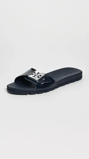 Tory Burch Buckle Slides - New Navy/silver