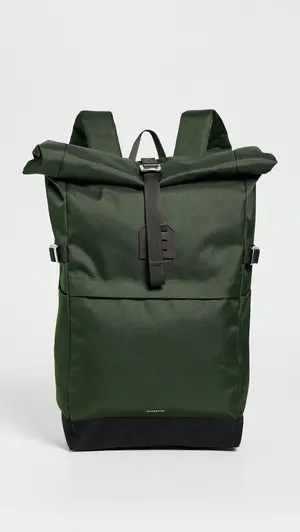 SANDQVIST Icon Medium Rolltop Backpack - Dawn Green With Dark Brown
