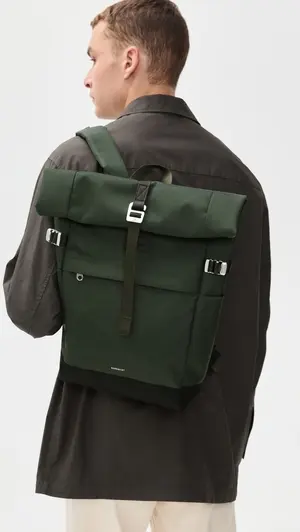 SANDQVIST Icon Medium Rolltop Backpack - Dawn Green With Dark Brown