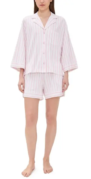 PETITE PLUME Pima Olivia Short Set - White/pink Stripe