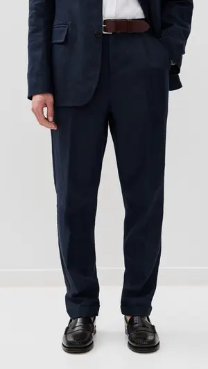 ALEX MILL Standard Pleated Linen Pants - Navy