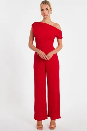 QUIZ Scuba Crepe Cap Sleeve Jumpsuit - Red