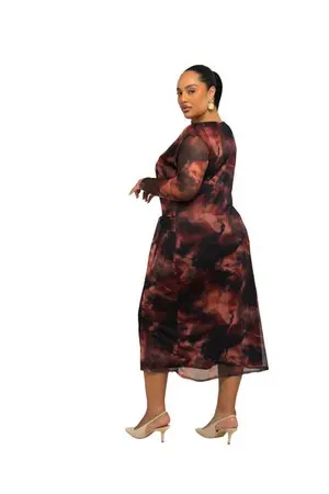 FASHION-SZN CURVE Tie-dye Print Mesh Midi Dress