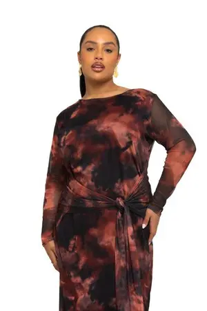 FASHION-SZN CURVE Tie-dye Print Mesh Midi Dress