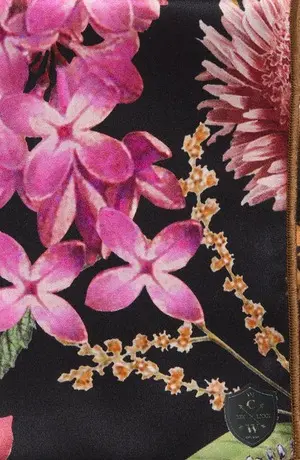 CLIFTON WILSON Fucshia Floral Silk Pocket Square - Brown