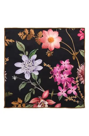 CLIFTON WILSON Fucshia Floral Silk Pocket Square - Brown