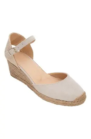 FOREVER & ALWAYS SHOES Aldea Leather Platform Espadrille - Beige Suede Leather
