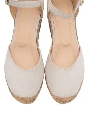 FOREVER & ALWAYS SHOES Aldea Leather Platform Espadrille - Beige Suede Leather