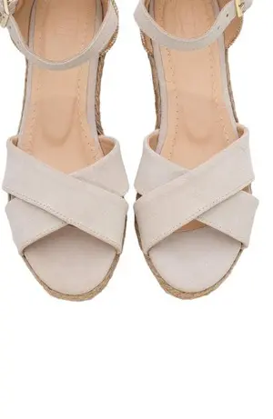 FOREVER & ALWAYS SHOES Miria Leather Platform Espadrille - Beige Suede Leather