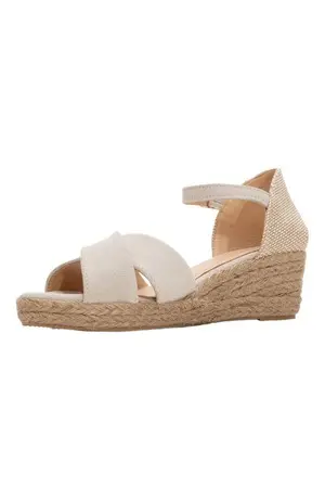 FOREVER & ALWAYS SHOES Miria Leather Platform Espadrille - Beige Suede Leather