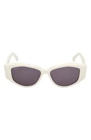 Max Mara Lee 52mm Round Frame Sunglasses - White/ Shiny Pale Gold/ Smoke