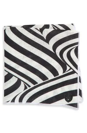 CLIFTON WILSON & White Swirling Stripes Linen Pocket Square At Nordstrom Black