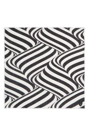 CLIFTON WILSON White Swirling Stripes Linen Pocket Square - Black