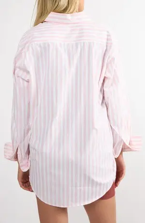 VIENS AVEC MOI Seaside Stripe Button-up Shirt - Pink Stripe