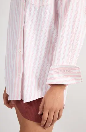 VIENS AVEC MOI Seaside Stripe Button-up Shirt - Pink Stripe