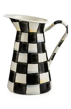 MACKENZIE-CHILDS Courtly Check Medium Enameled Steel Practical Pitcher - Black/ White