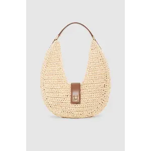 ANINE BING Lou Monogram Shoulder Bag - Natural /cognac