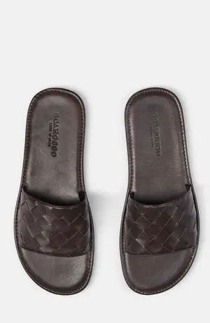 SCAROSSO Ulisse Woven Leather Sandals - Dark Brown - Calf
