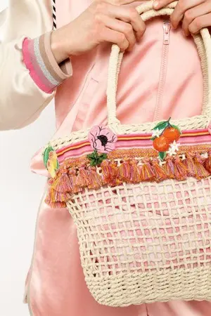 Anna Sui Raffia Tassel Bag - Pink