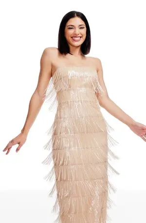 Dress The Population Sequin Fringe Strapless Dress