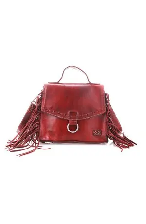 Bed Stu Leather Crossbody Handbag With Fringe - Cherry Lacquer Dd